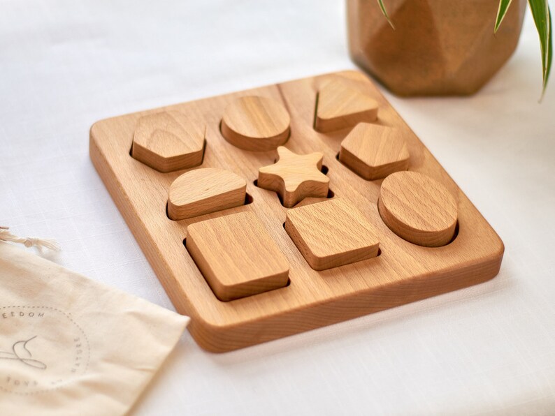 Wooden Shape Puzzle Toddler Wooden Toy Chunky Puzzle Nine - Etsy