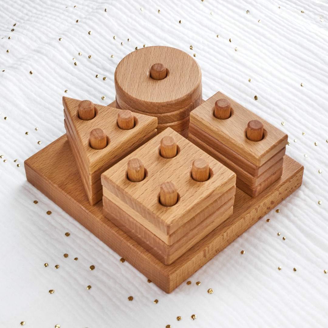 Wooden Sorting & Stacking Toy, Handcrafted Shape Sorter Toy, Montessori ...