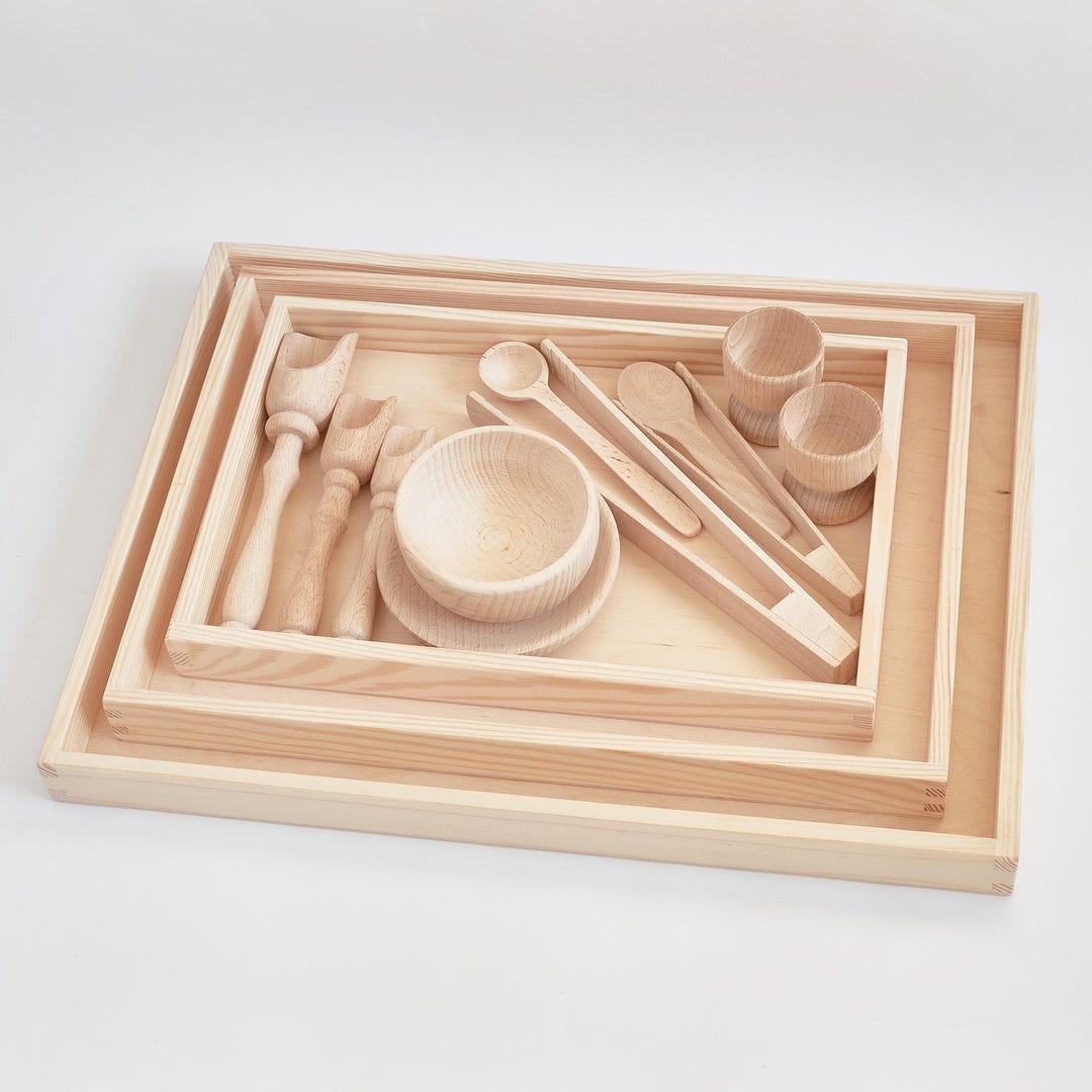 Montessori Sensory Bin Tools With Wooden Tray, Perfect for Transfer ...