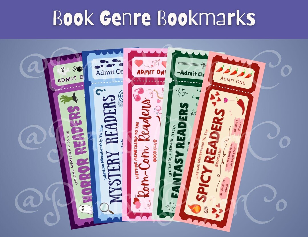 Book Genre Ticket Bookmarks | Fantasy, Romance, Mystery (digital ...