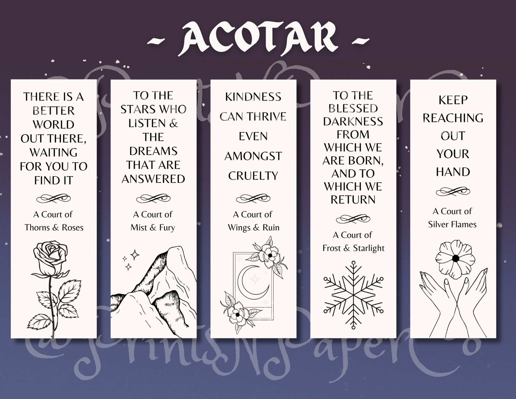 ACOTAR Inspired Digital Download Bookmark | Set of 5 - Etsy