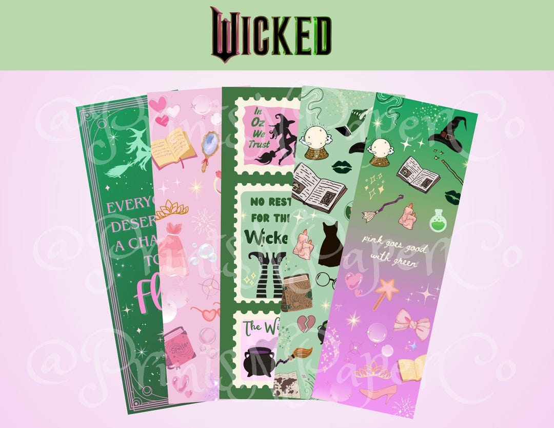 Wicked Inspired Digital Download Bookmarks | Set of 5 | Glinda, Elphaba ...