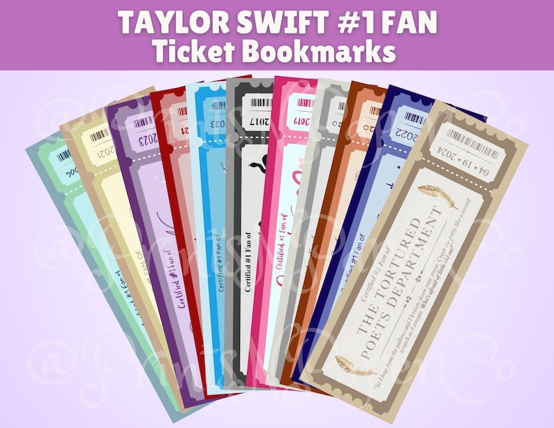 Taylor Swift Inspired Eras Bookmark Set Digital Download Set of 11 ...