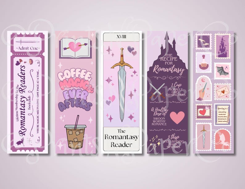 Romantasy Digital Download Bookmark Set | Fantasy Romance Bookmarks ...