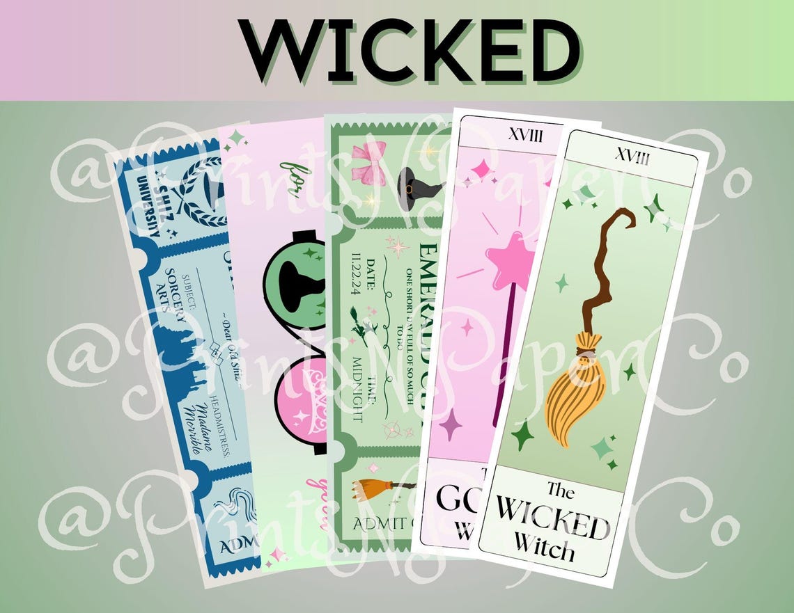 Wicked Inspired Bookmark Set: Glinda, Elphaba Designs (digital Download ...