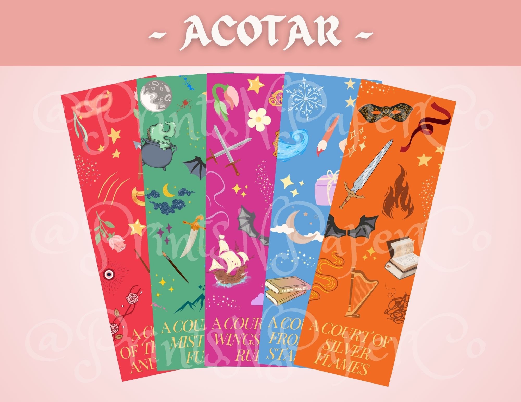 ACOTAR Inspired Bookmark Set Digital Download | Sarah J Maas | Set of 5 ...