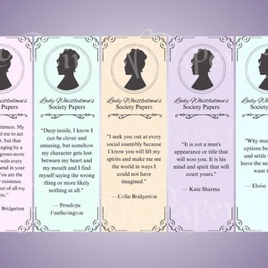 Bridgerton Bookmark Set | Digital Downloads | Set of 8 - Etsy