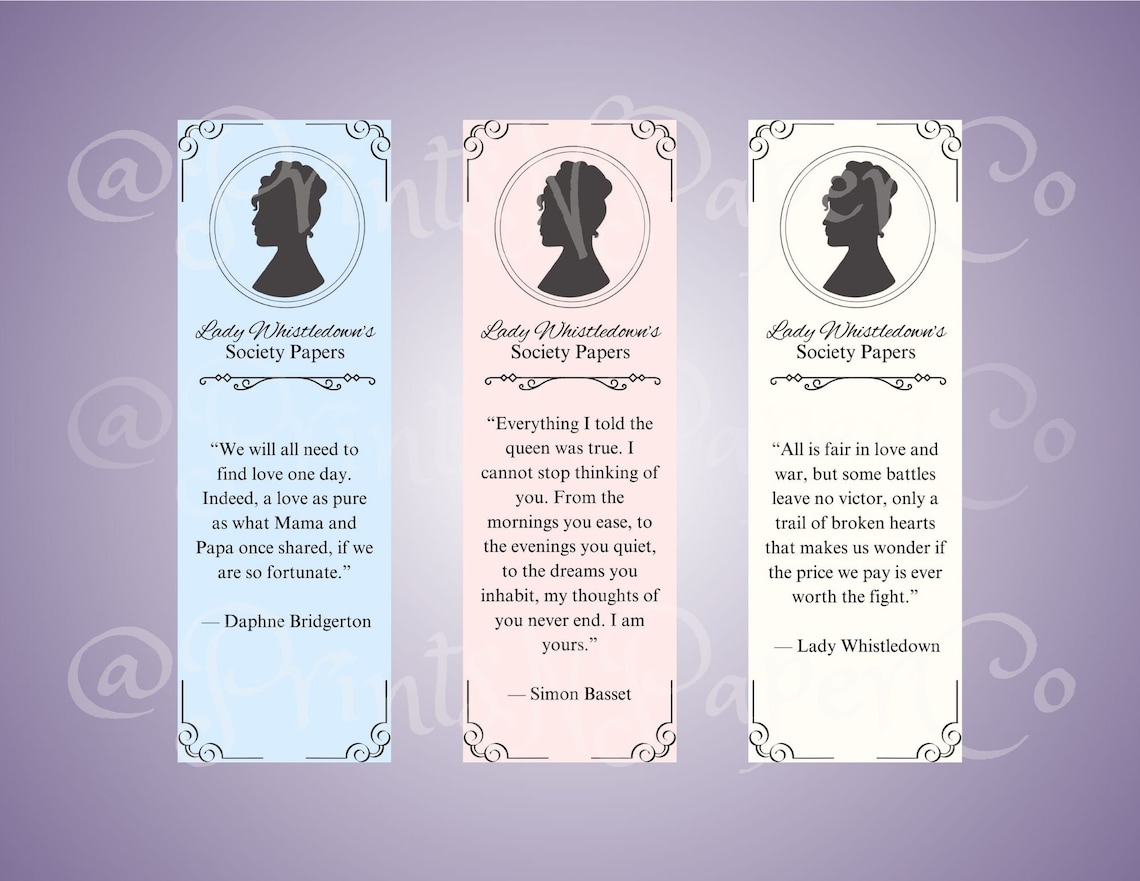 Bridgerton Bookmark Set | Digital Downloads | Set of 8 - Etsy