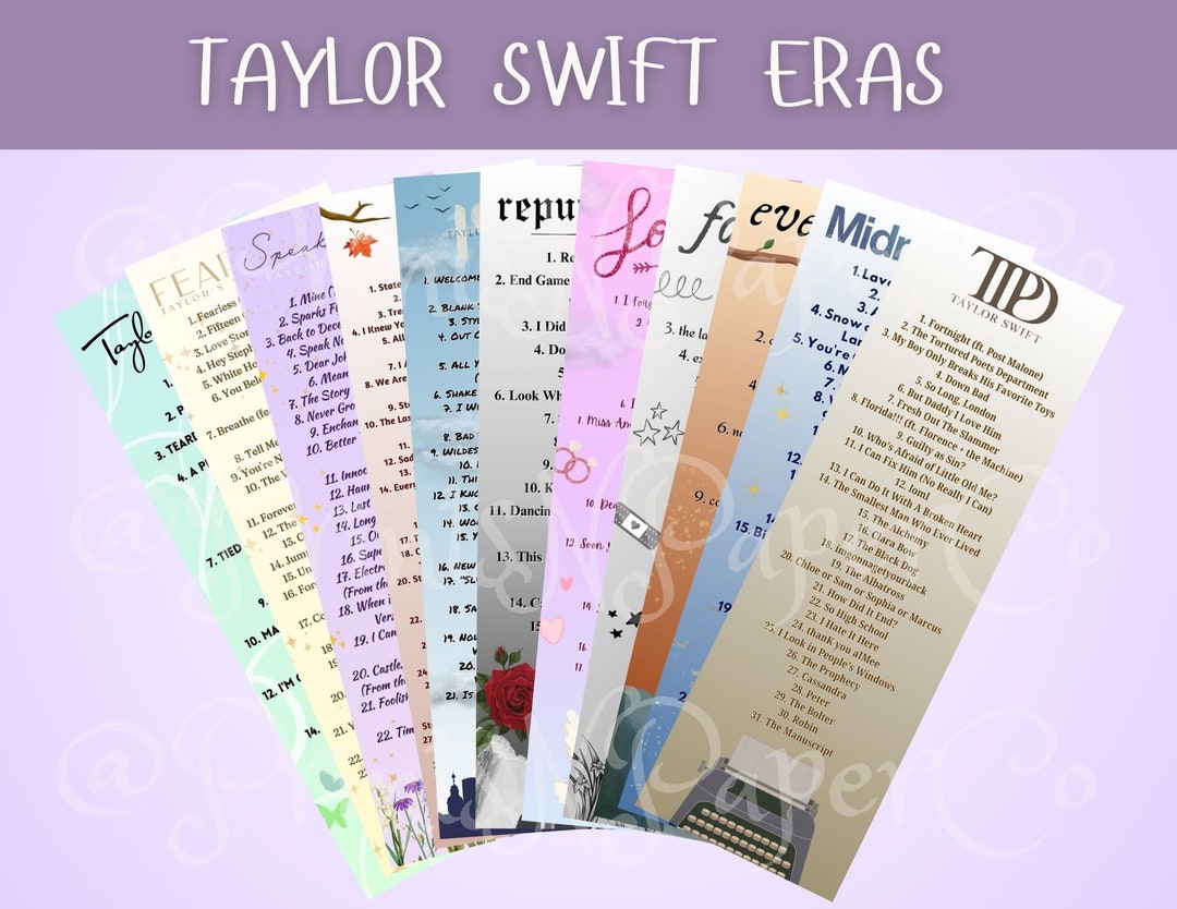 Taylor Swift Album Bookmark Set | Eras Tour Bookmark Set | Digital ...
