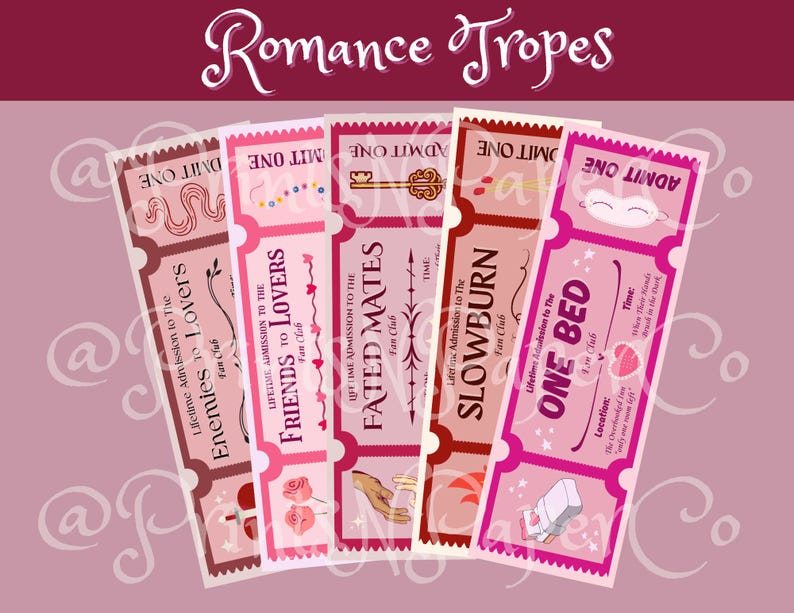 Romance Tropes Digital Download Bookmarks | Set of 5 | Enemies to ...