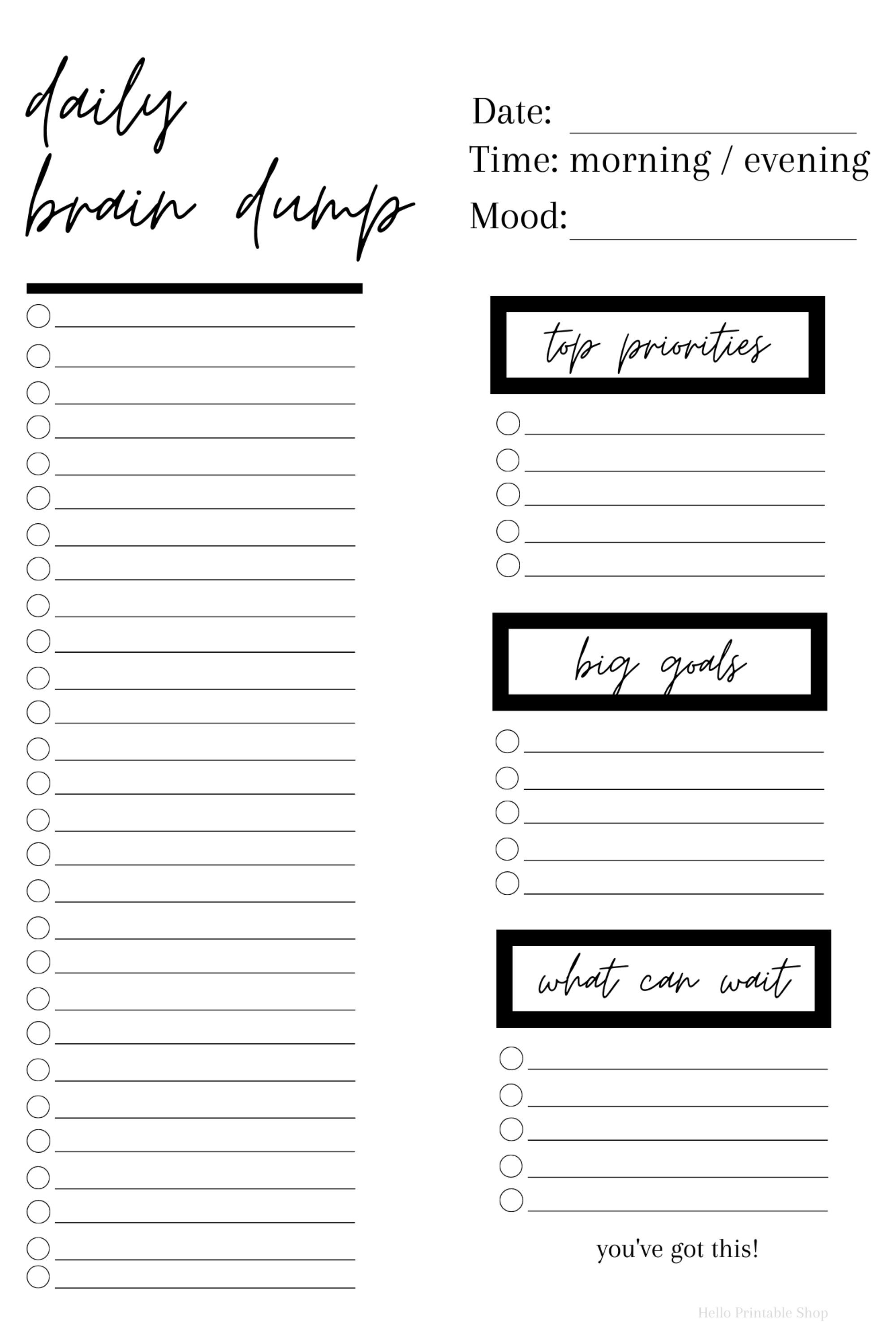 Brain Dump Printable: Daily Planner Insert (PDF Download) - Etsy