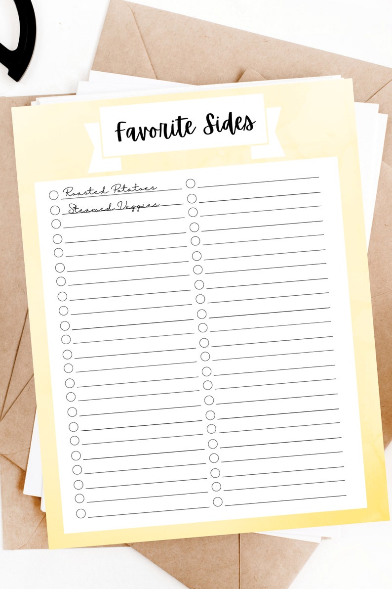 Favorite Sides Printable, Meal Planning Printable Guide, Favorite ...