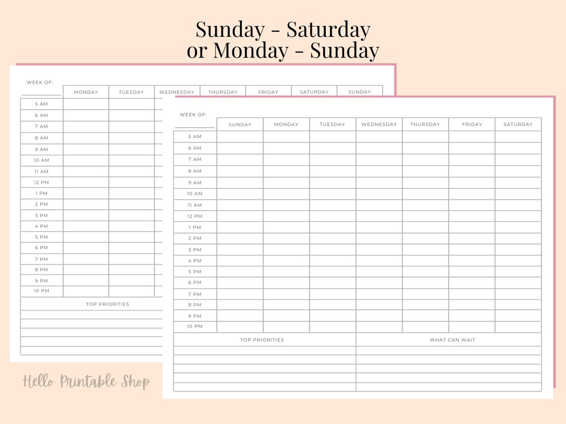 Hourly Weekly Schedule Printable Planner, Printable Weekly Planner ...
