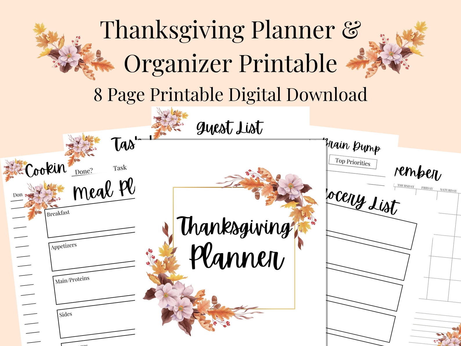 Printable Thanksgiving Planner, Printable Holiday Planner, Printable ...
