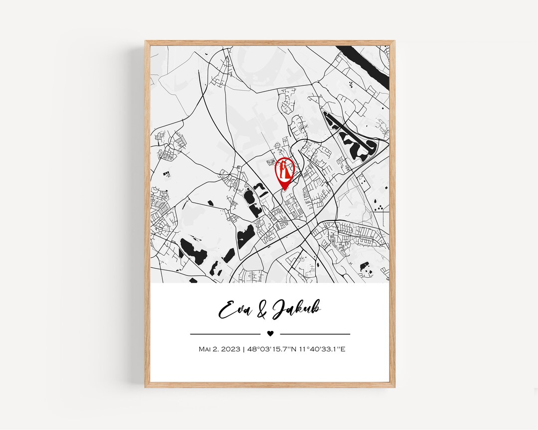 Personalized Engagement or Wedding Location Map Poster, Digital or ...