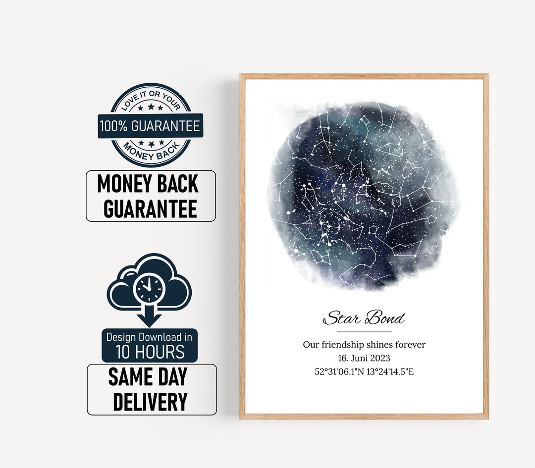 Personalized Constellation Poster Gift for Best Friend Unique Star Map ...