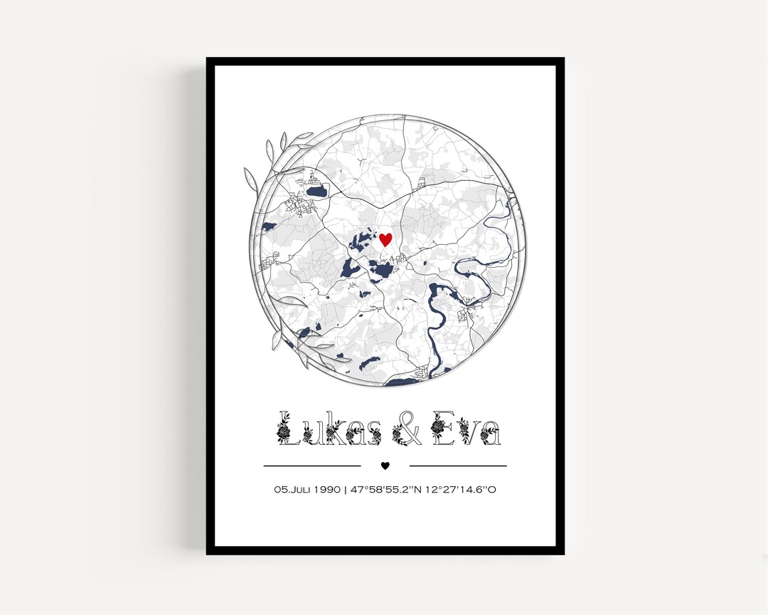 Personalized Love Map Print – Custom Names, Date & Coordinates – Unique ...