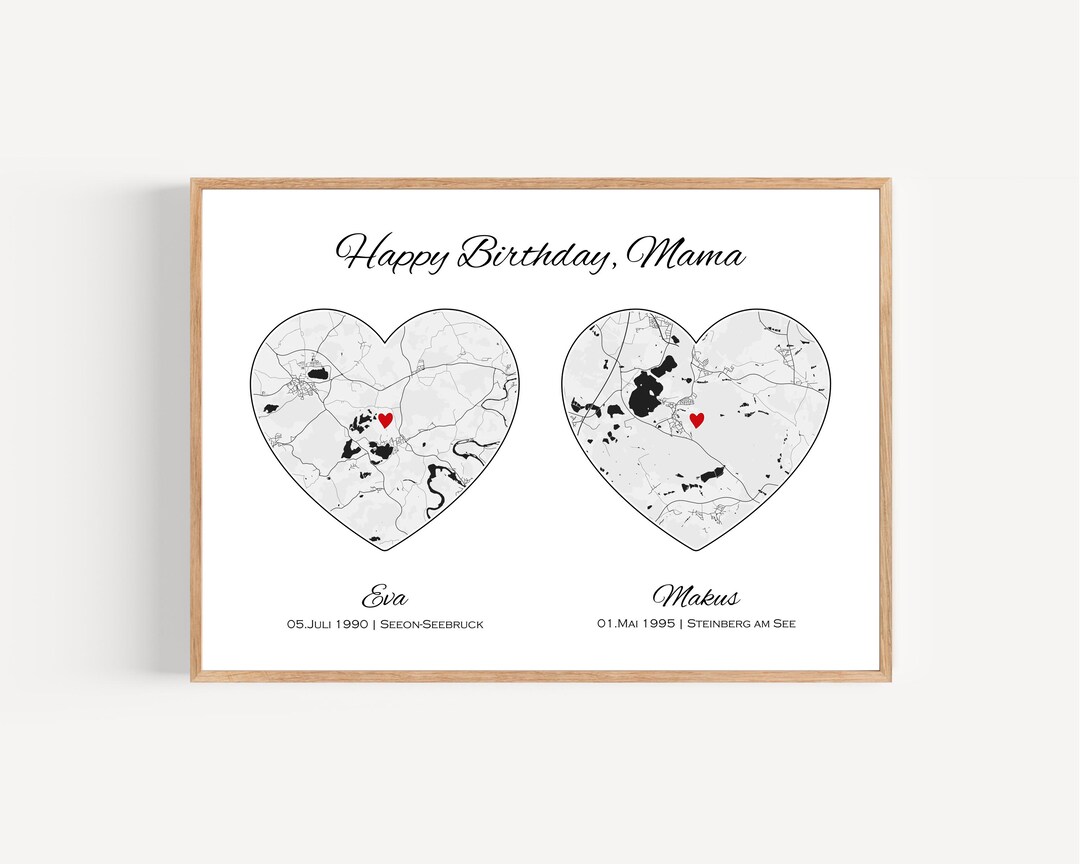 Twin Birth Map Art, Custom Heart Map of Siblings or Twins, Heart Map ...