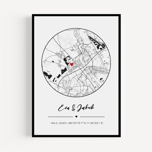 Custom Map Poster With Pin for Specific Location Digital or Framed With ...