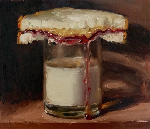 PBJ & Glass of Milk NOAH VERRIER Original Still Life Oil | Etsy