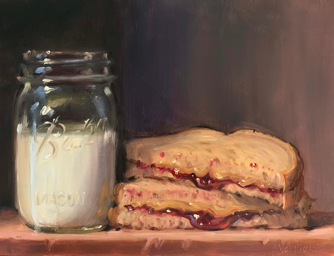 PBJ & Jar of Milk (wheat) - NOAH VERRIER Original Still Life Oil ...
