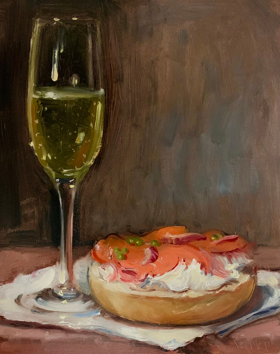 Champagne & Bagel - NOAH VERRIER Original Still Life Oil Painting ...