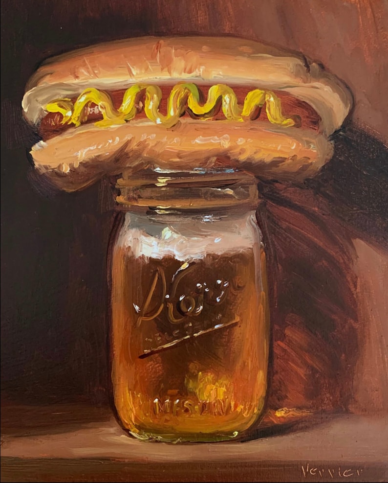 Beer & Hotdog - NOAH VERRIER Original Still Life Oil Painting, Signed ...