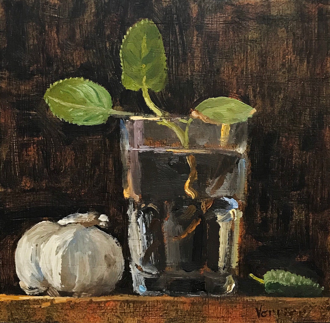 Garlic & Herbs - NOAH VERRIER Original Still Life Oil Painting, Signed ...