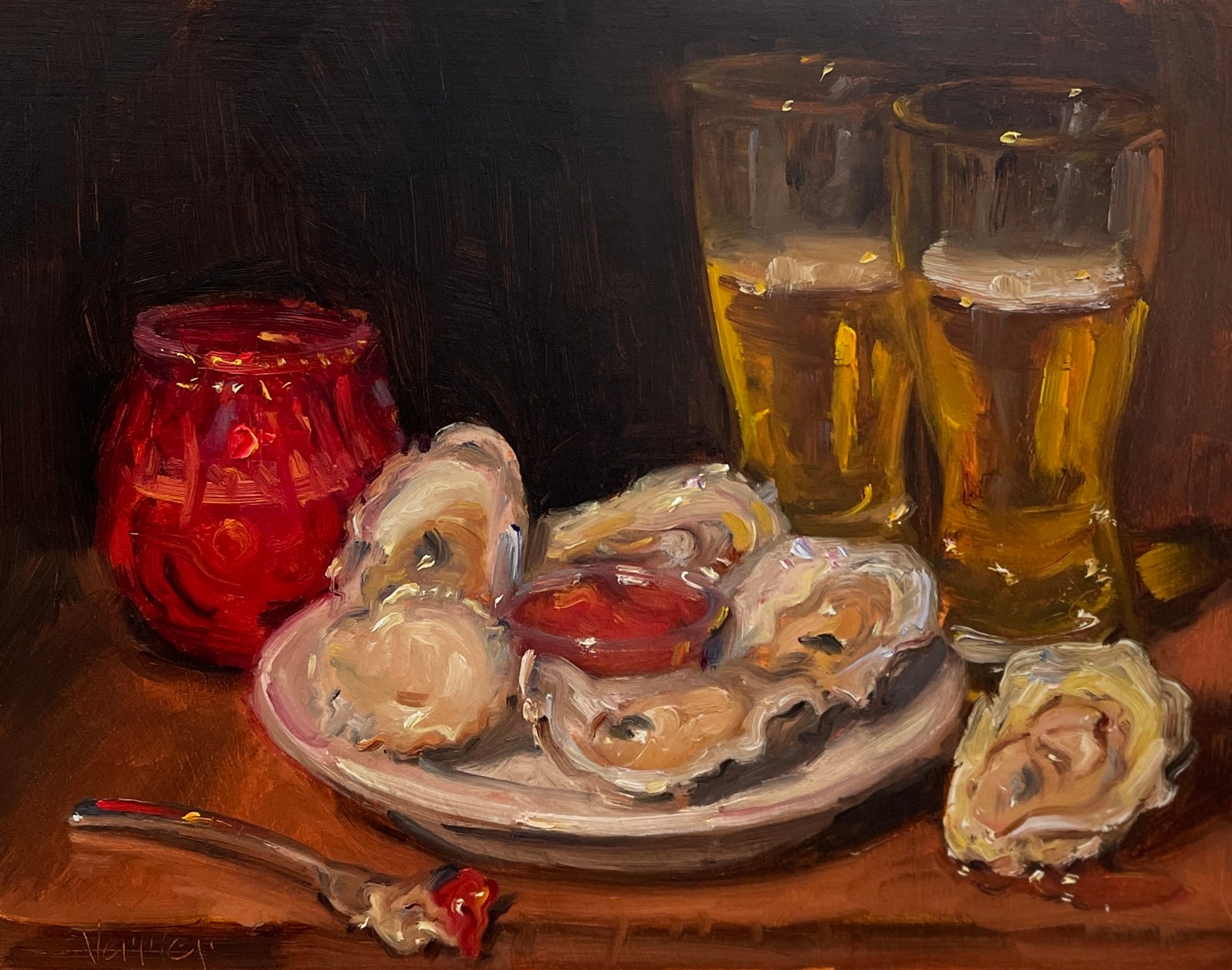 Beer and Oysters NOAH VERRIER Original Still Life Oil Painting, Signed ...