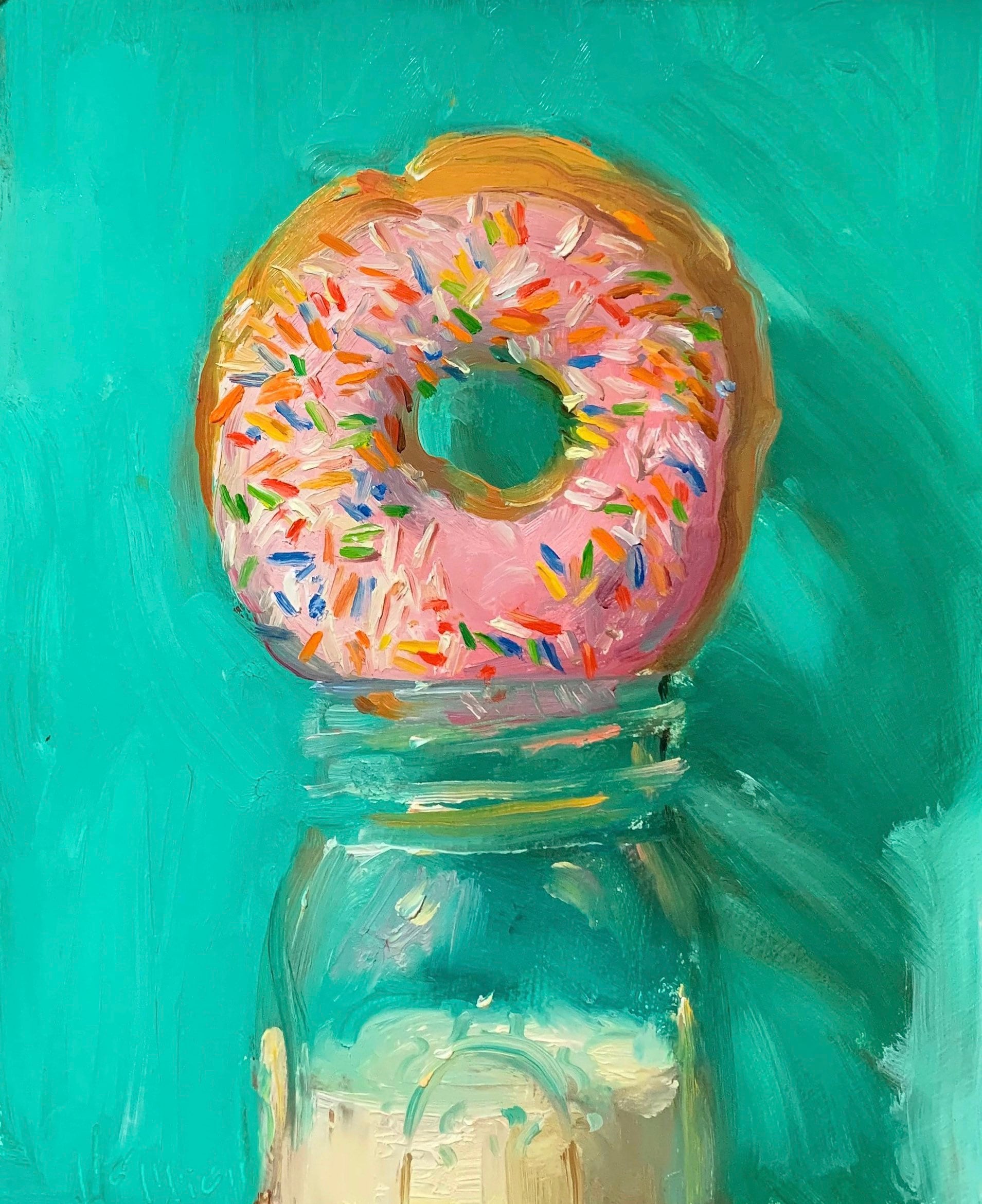 Donut W/pink Icing & Milk - NOAH VERRIER Original Still Life Oil ...