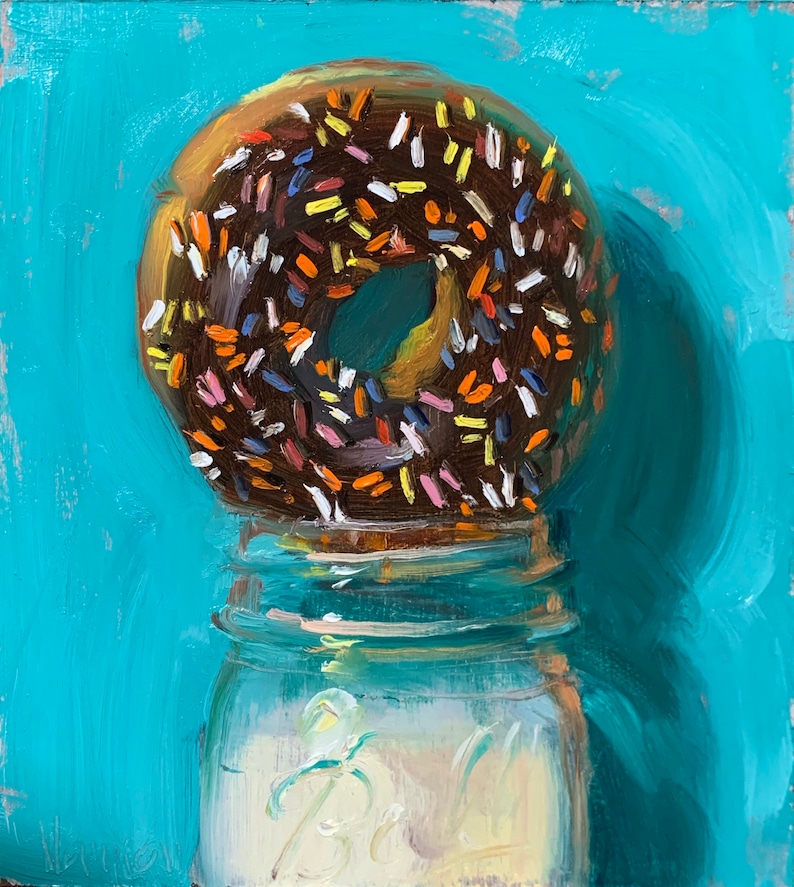 Choc Iced Donut & Jar of Milk - NOAH VERRIER Original Still Life Oil ...