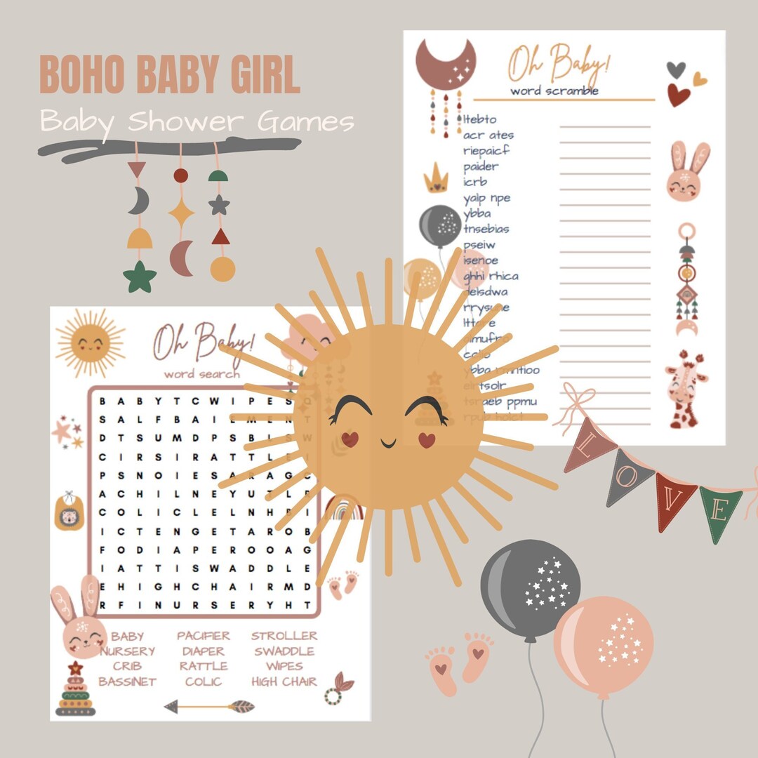Boho Baby Girl Baby Shower Word Search and Word Scramble Games - Etsy