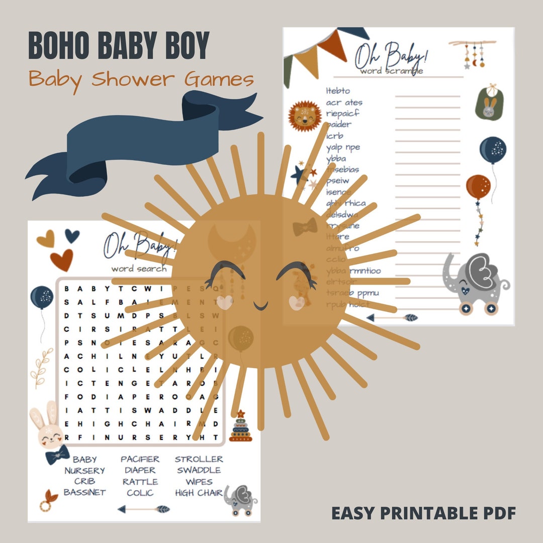 Boho Baby Boy - Baby Shower Word Search and Word Scramble Games - Etsy