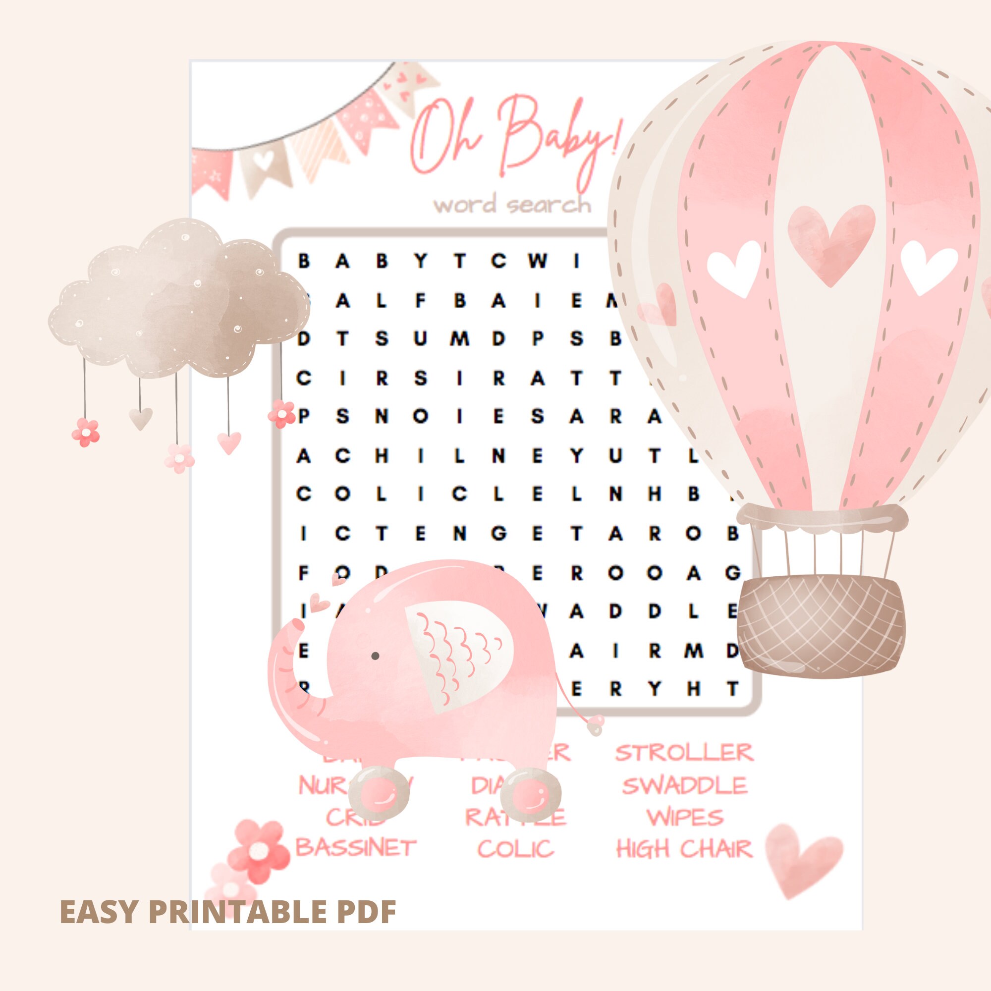 Baby Girl Baby Shower Word Search and Word Scramble Games - Etsy