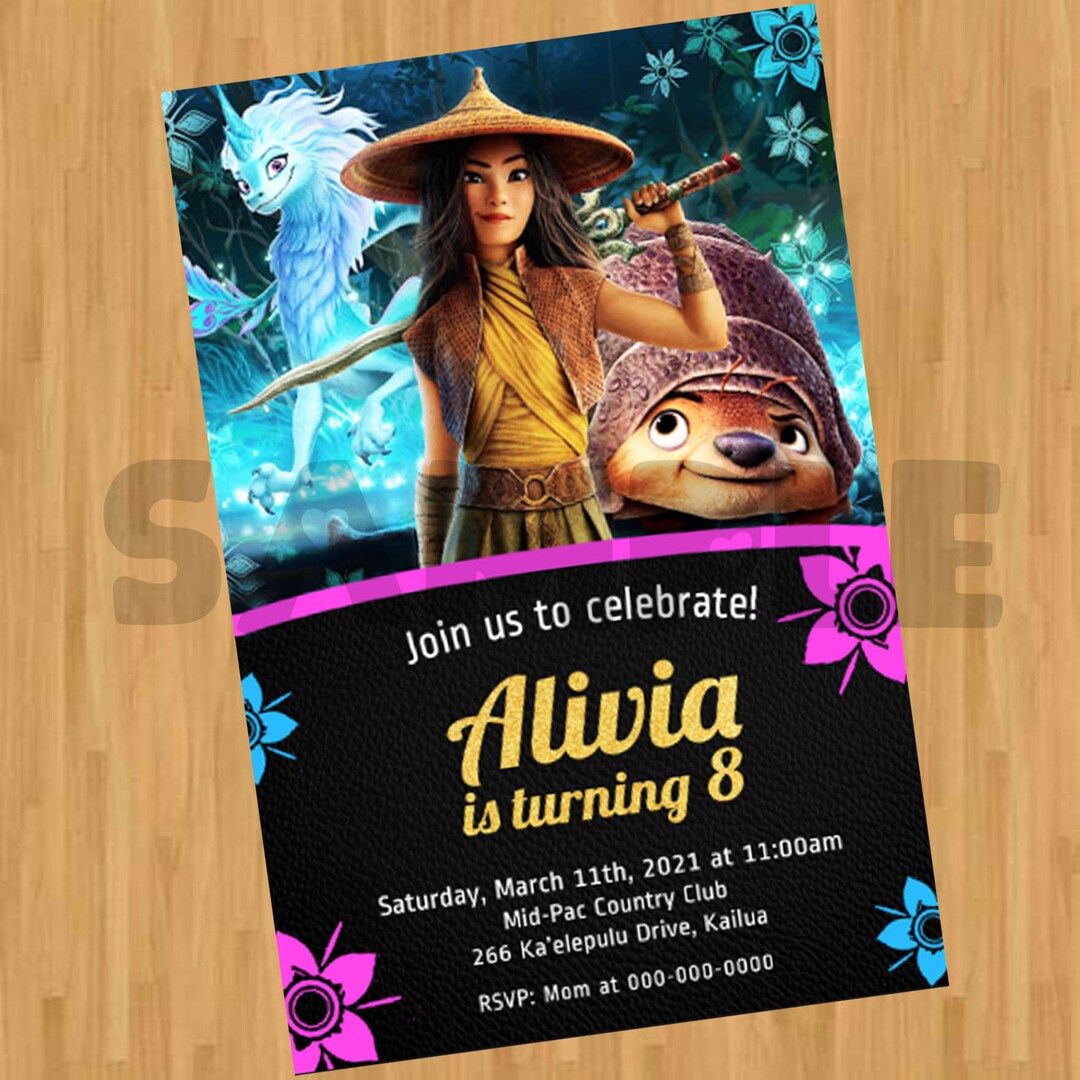 Raya and the Last Dragon Digital Birthday Invitation Invite Birthday ...