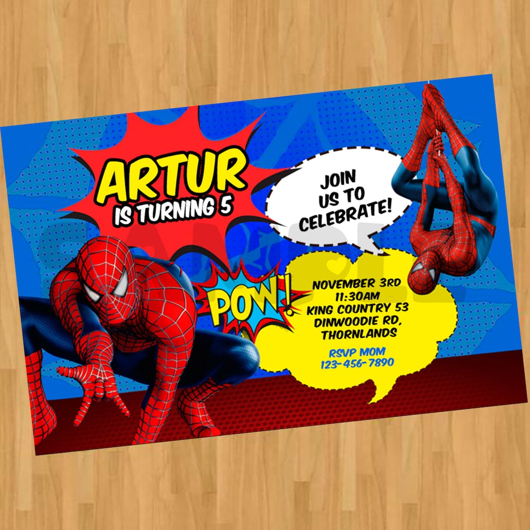 Spiderman Invitation, Spiderman Invite, Spiderman Birthday Card ...