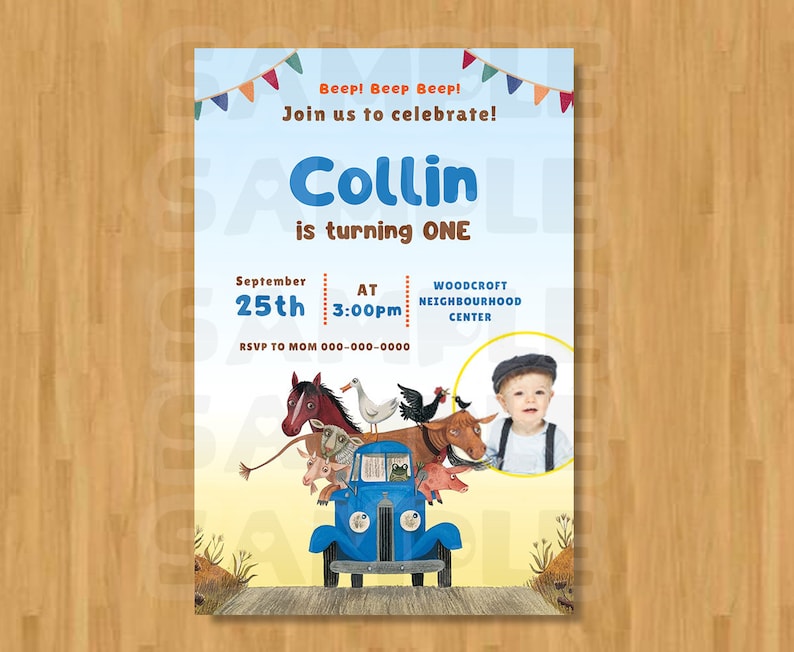 Little Blue Truck Birthday Digital Invitation, Little Blue Truck Party Invitation, Personalized ...