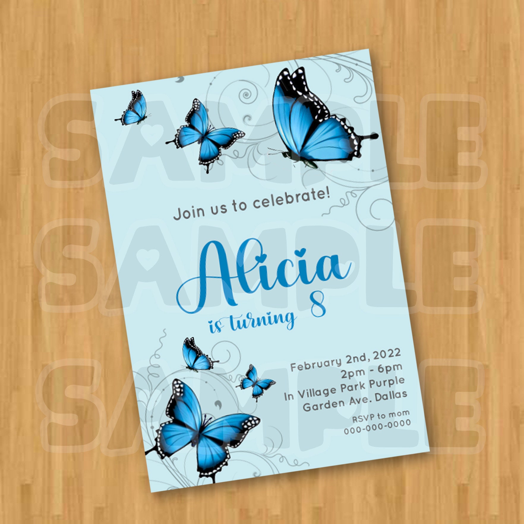 Butterfly Birthday Invitation Digital , Blue Butterfly Invitation ...