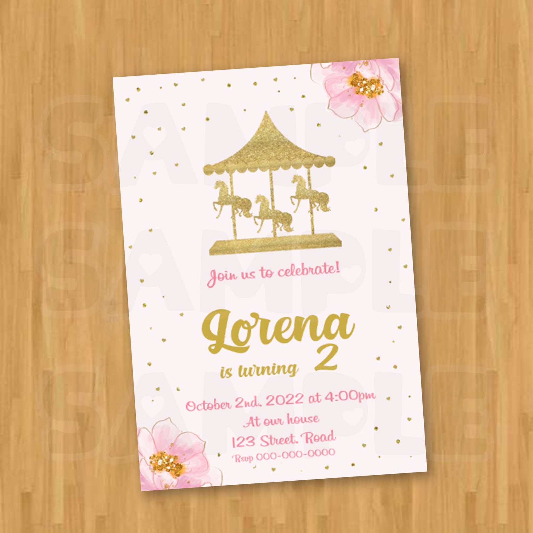 Carousel Birthday Invitation, Carousel Digital Invitation, Pink and ...