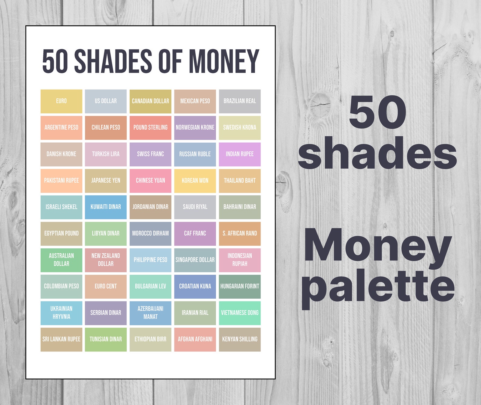 50 Shades of Money Cash colors around the world | Etsy