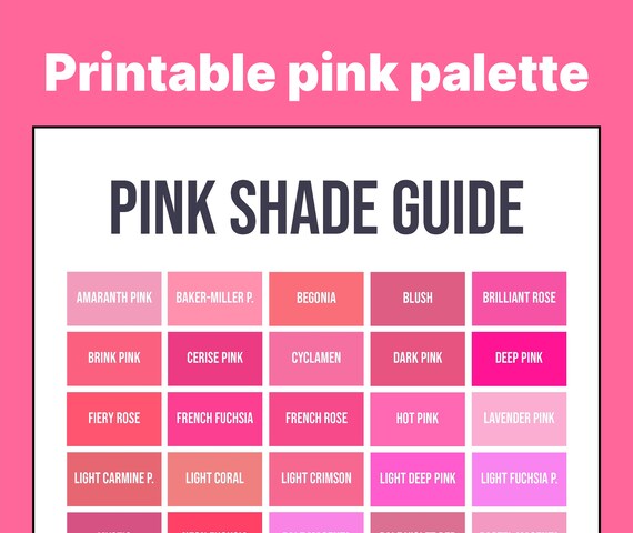 Pink Shade Guide 50 shades of pink palette | Etsy