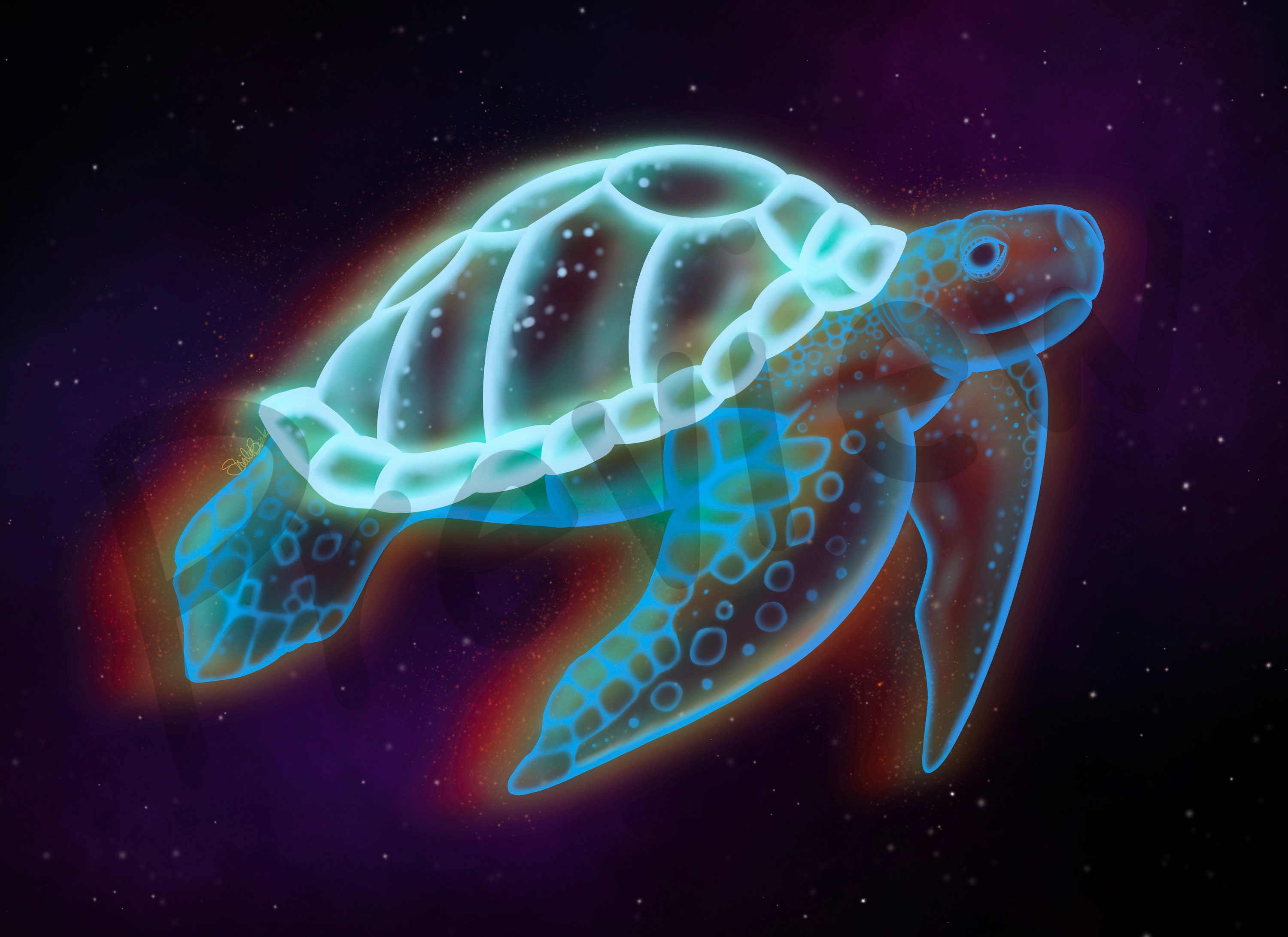 Galaxy Sea Turtle _ Digital Art Space Stars Fantasy Animal - Etsy
