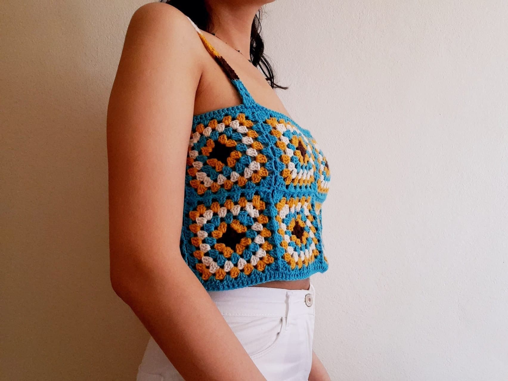 Granny Square Crop Top Crochet Patchwork Summer Blouse Tank Handmade ...