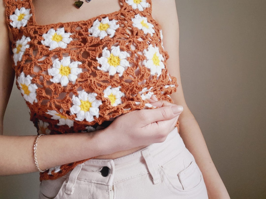 Crochet Daisy Tank Top, Sheer Daisy Crop Top, Crochet Tank Top, Crochet ...