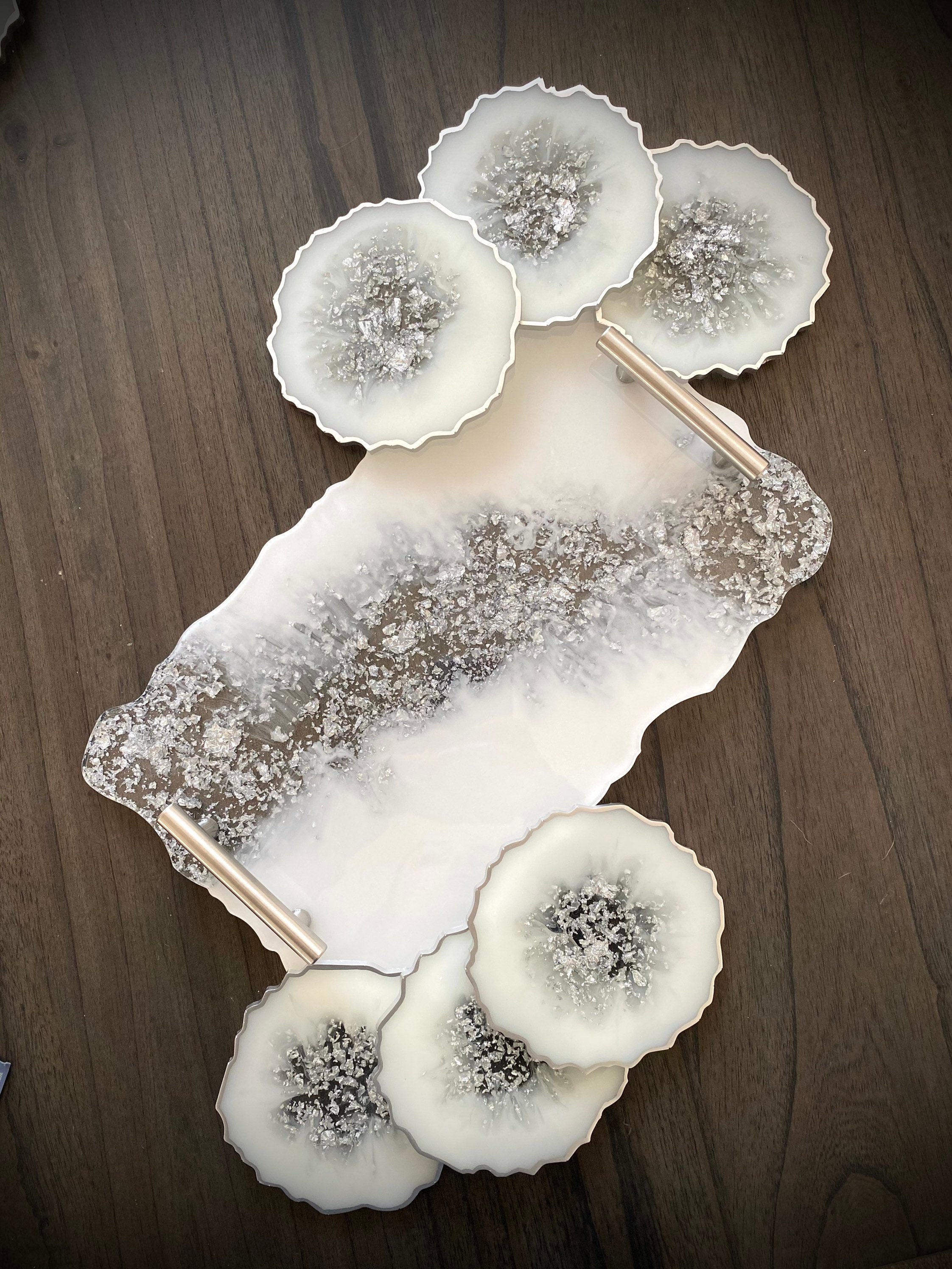 Decorative Resin Tray white geode tray silver tray resin | Etsy