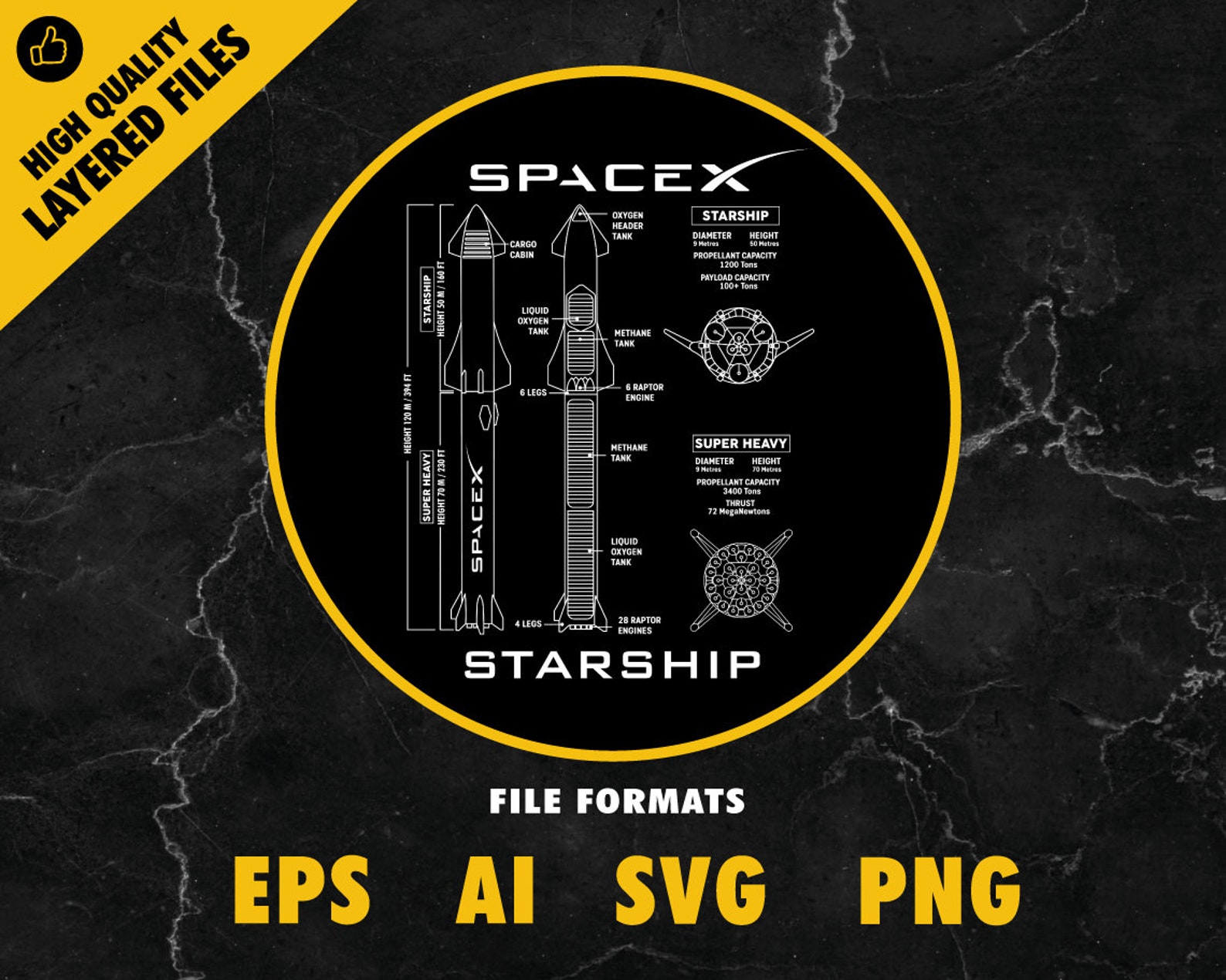 Spacex Starship Model Blueprint T-shirt Design Ai Eps Png Svg T-shirt ...