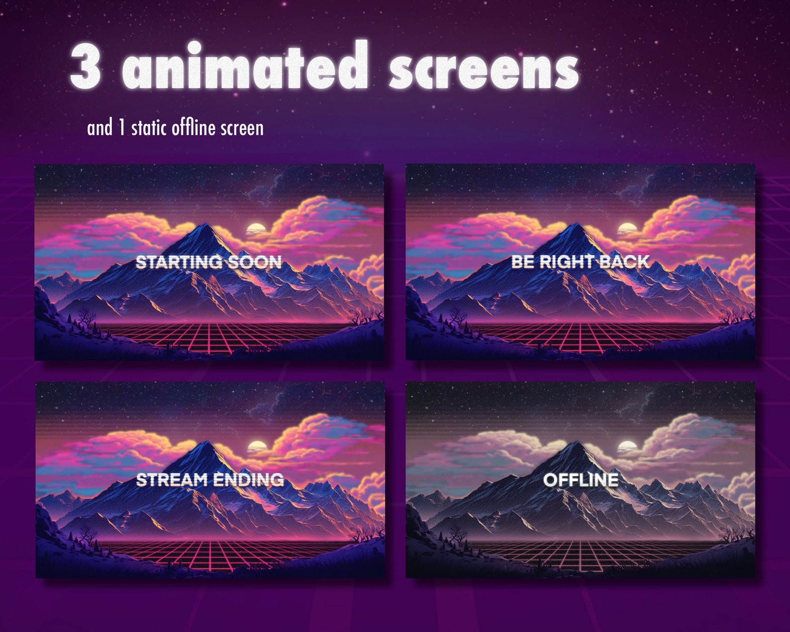 Retro Outrun Backdrop Stream Package Animated Overlay, Screens, Panels ...