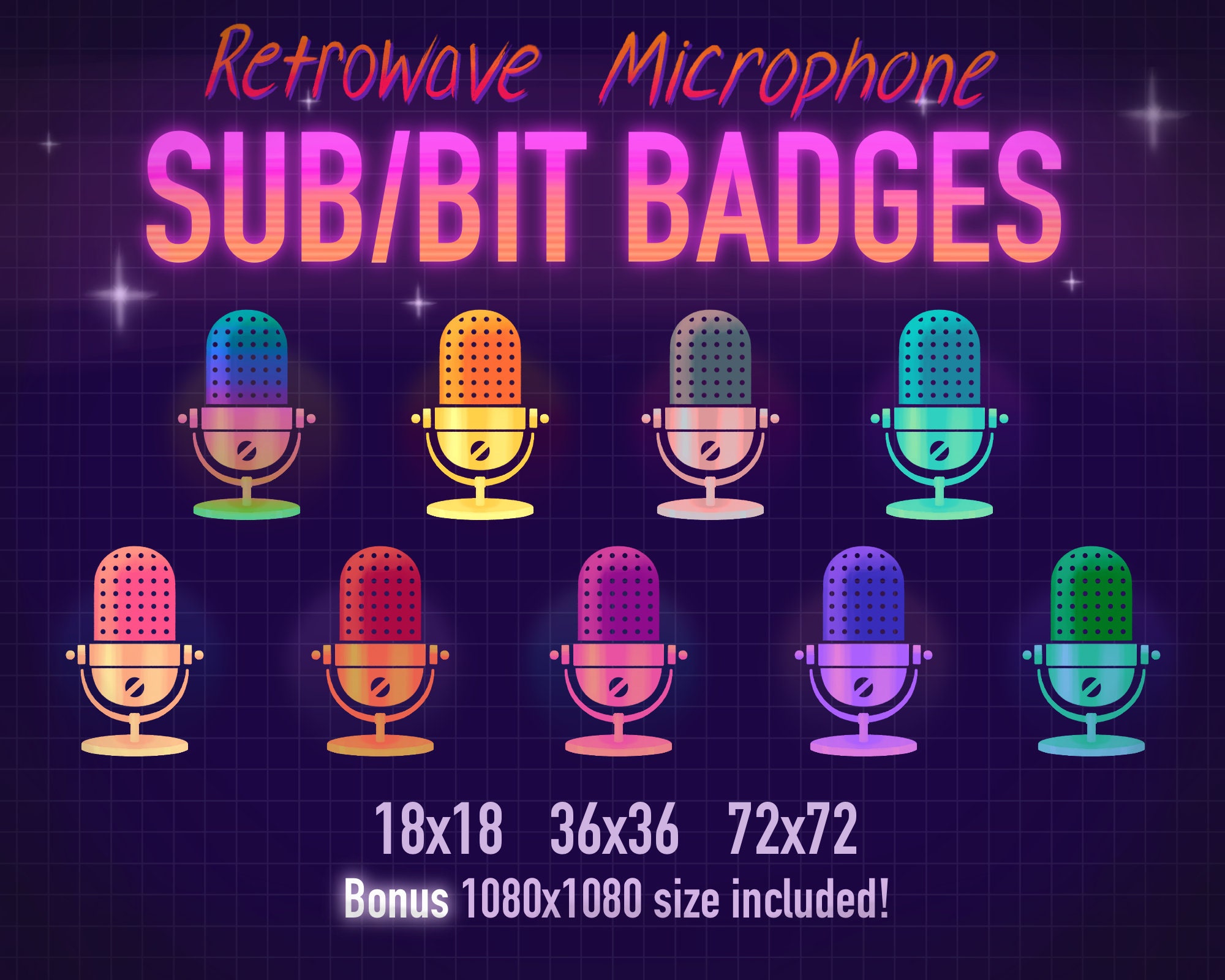 Retrowave Microphone Twitch Sub/bit Badges - Etsy