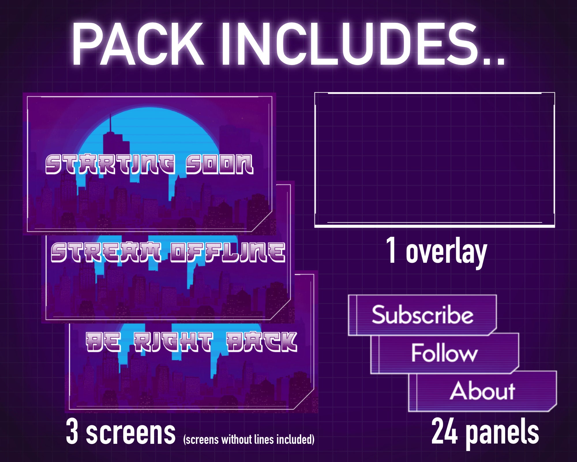 Cyberpunk Stream Overlay Pack Twitch Facebook Youtube night - Etsy