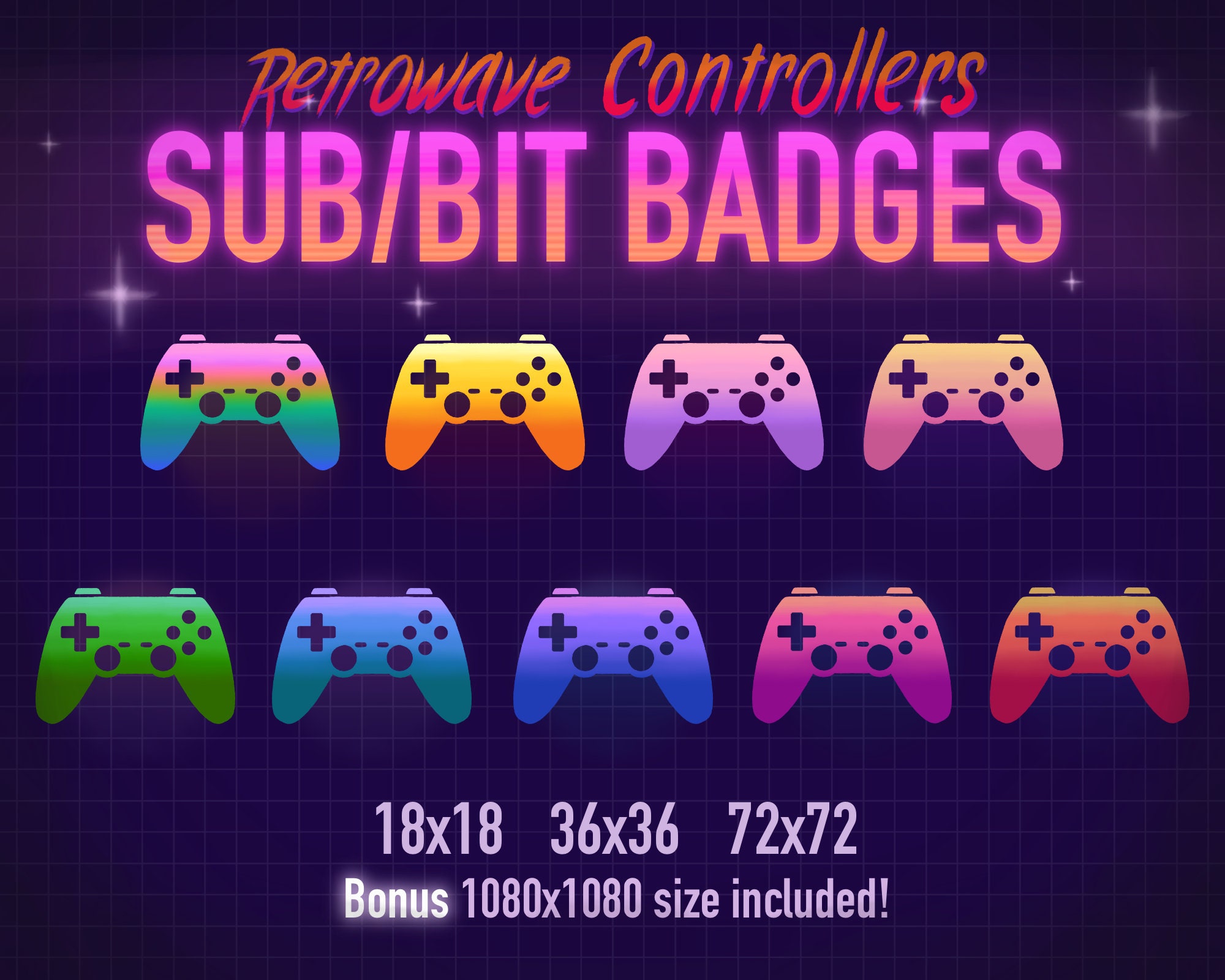 Retrowave Controller Sub/bit Badges - Etsy